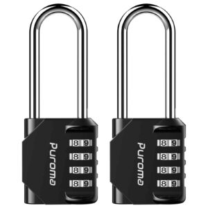 puroma 2 pack 2.6 inch long shackle combination lock 4 digit outdoor waterproof padlock for school gym locker, sports locker, fence, gate, toolbox, case, hasp storage (black)