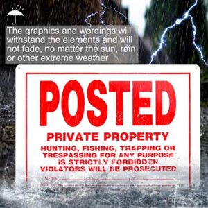 Posted No Trespassing Signs Private Property Mate No Hunting Sign 10x14 Inch Rust Free Aluminum,UV Ink Printing,Indoor or Outdoor Use(4 Pack)