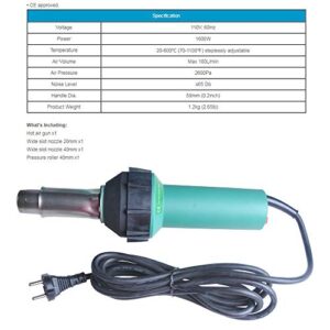 CALCA 1600W Hand Held Plastic Hot Air Welding Gun Welder Affordable Easy Grip Plastic PVC Hot Air Gas Gun Welding Gun Tool (110V)