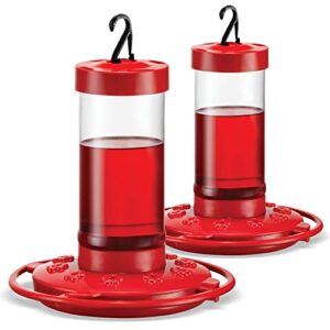 hummingbird feeder 16 oz [set of 2] plastic hummingbird feeders for outdoors - humming bird feeders - 10 feeding ports - wide mouth for easy filling/2 part base for easy cleaning