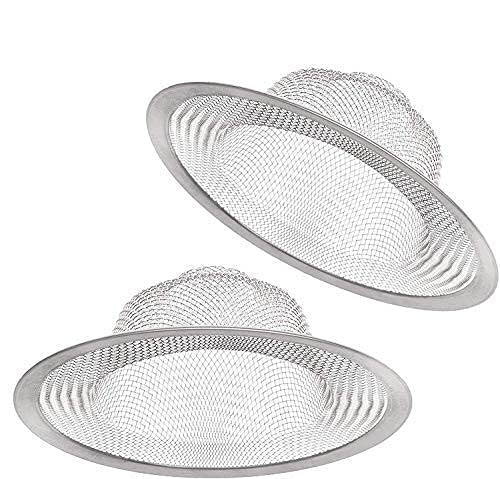 2 PCS Stainless Steel Sink Strainer 4.5" Diameter, Mesh Metal Drain Strainer, Fine Mesh Kitchen Sink Strainer, Hair Basket Drain - Fits Most Kitchen Sink, Bathroom Bathtub, Shower Drains