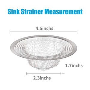 2 PCS Stainless Steel Sink Strainer 4.5" Diameter, Mesh Metal Drain Strainer, Fine Mesh Kitchen Sink Strainer, Hair Basket Drain - Fits Most Kitchen Sink, Bathroom Bathtub, Shower Drains