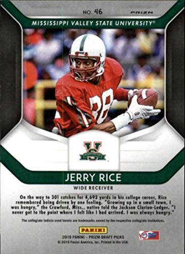 2019 Panini Prizm Draft Picks Prizms Orange #46 Jerry Rice Mississippi Valley State Delta Devils NCAA College Football Trading Card