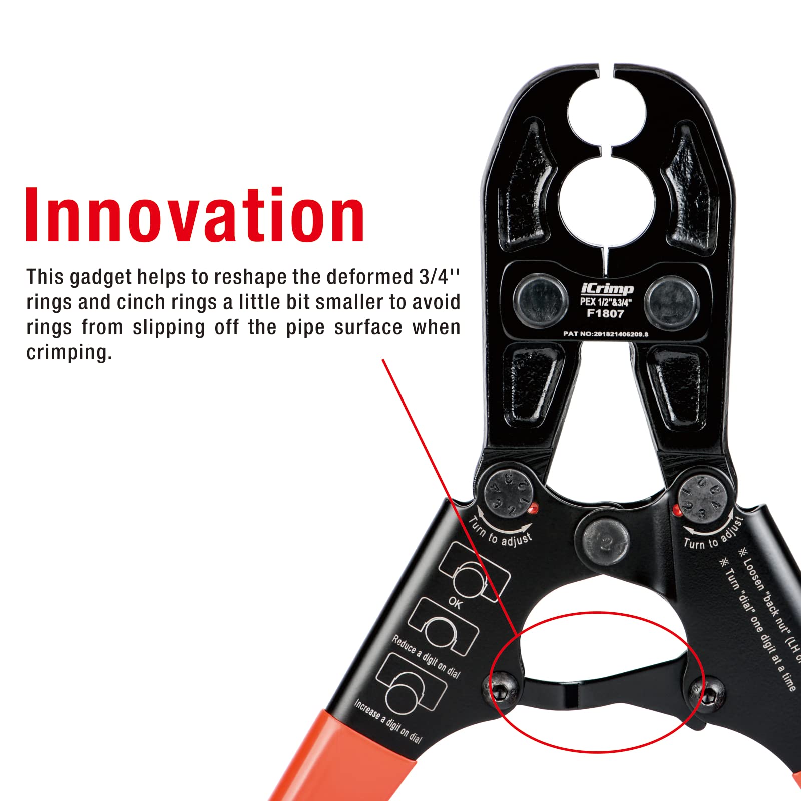 iCrimp PEX Crimping Tool, Combo1/2-inch, 3/4-inch Plumbing Tool, Copper Crimp Ring, with Go/No-Go Gauge Conforms to ASTM F1807 Standards