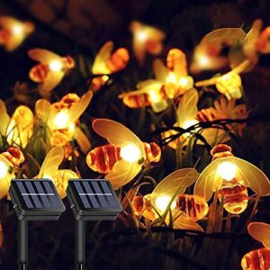 solar bee string lights 2 pack each 17ft total 60 led solar bee fairy lights 8 modes copper wire lights waterproof outdoor string lights for garden patio gate yard party wedding indoor bedroom