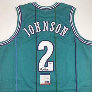 autographed/signed larry johnson charlotte teal basketball jersey psa/dna coa