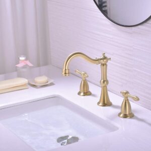 TRUSTMI 2 Handle 8-Inch Bathroom Faucet with Pop-up Drain Assembly and cUPC Water Supply Hoses, 3 Hole Widespread Lavatory Sink Faucet, Brushed Gold