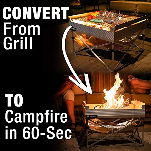 Pop-Up Fire Pit - Portable Outdoor Fire Pit and BBQ Grill | Packs Down Smaller than a Tent | Two Carrying Bags Included | X-Large Grilling Area (Fire Pit, Heat Shield, and Quad-Fold Grill Included)