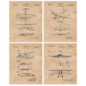 vintage propeller airplane patent prints, 4 (8x10) unframed photos, wall art decor gifts under 20 for home office man cave college student teacher aircraft mechanic pilot aviation engineer nasa fans