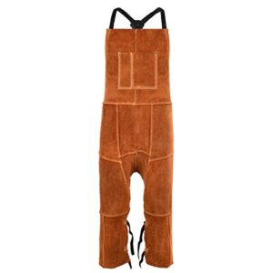 leather welding apron split leg for men - spark | flame | heat resistant bib apron by qeelink - heavy duty cowhide leather