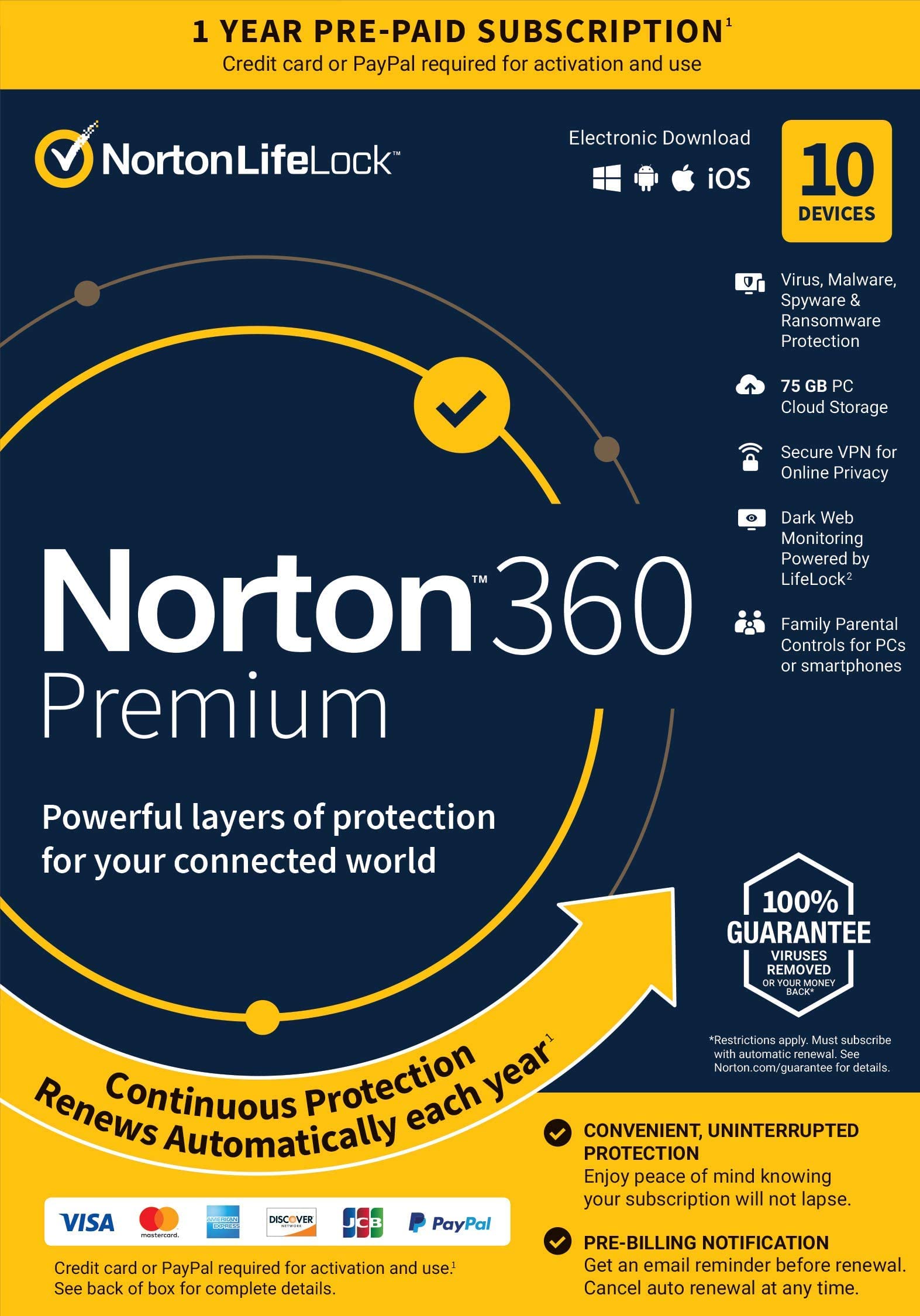 Norton 360 Premium, 2024 Ready, Antivirus software for 10 Devices with Auto Renewal - Includes VPN, PC Cloud Backup & Dark Web Monitoring [Key card]