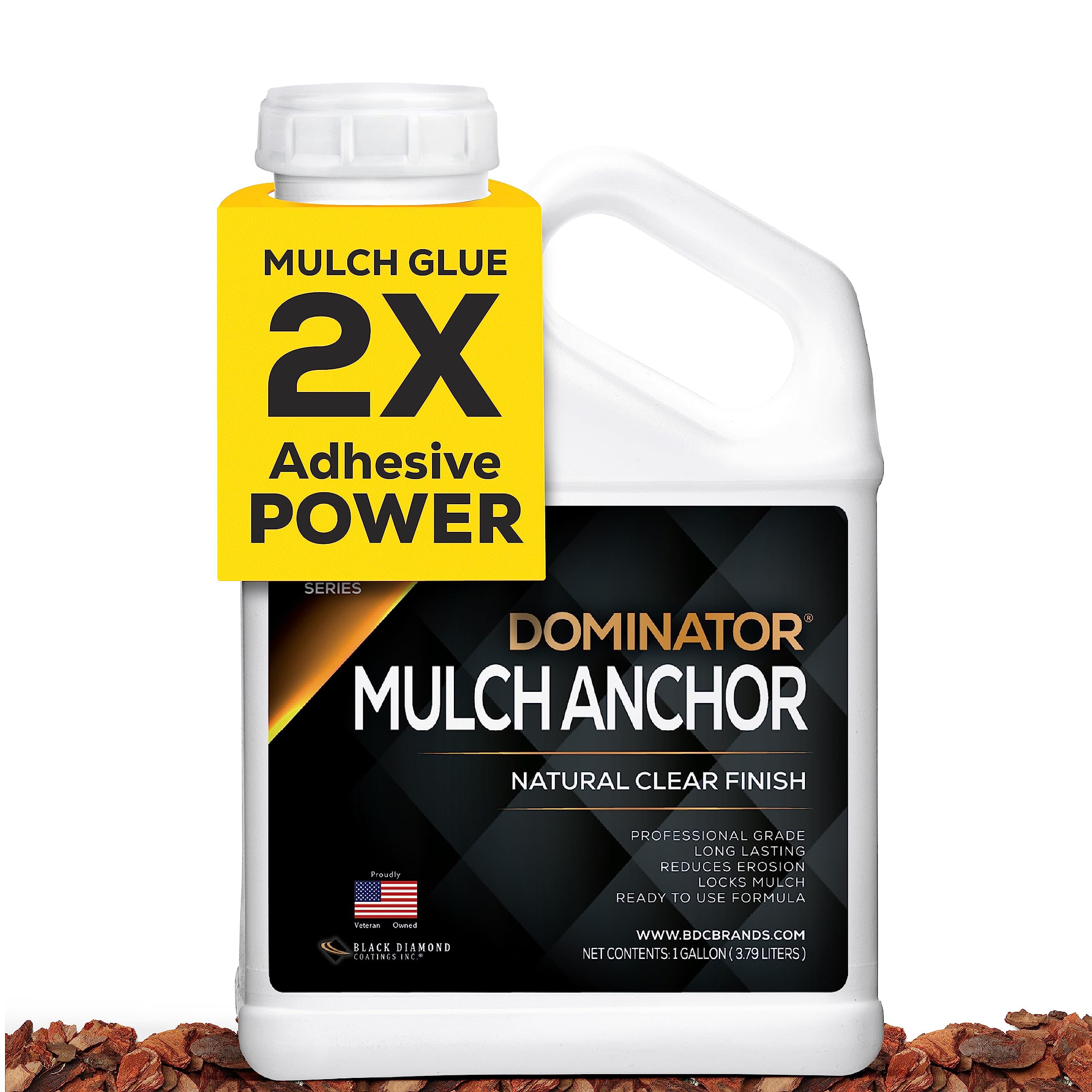 DOMINATOR Mulch Anchor 1 Gallon - Mulch Glue and Pea Gravel Stabilizer, Ready to Use Spray, Lasts up to 2 Years, Fast-Dry, Non-Toxic, Strong Mulch Glue for Landscapes