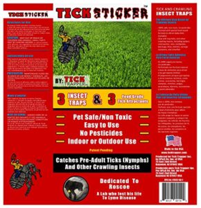 tick trapper tick sticker flea, tick, and insect trap - non-toxic and easy to use - patent pending tick attractant, sticky glue traps crawling insects (pack of 3)