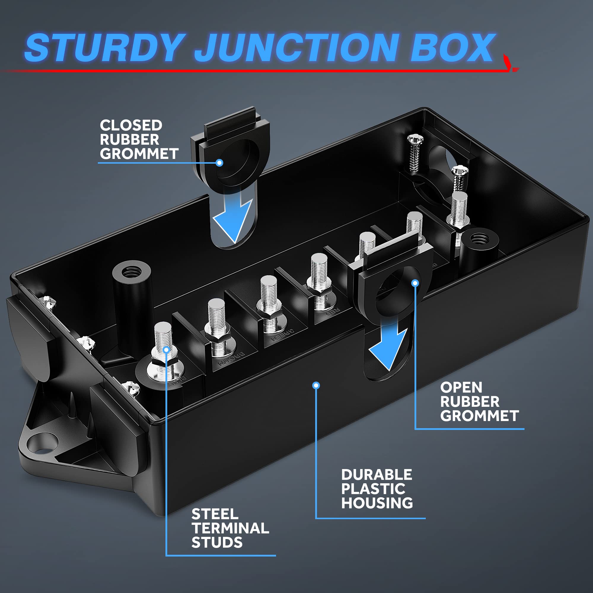 MICTUNING 7 Way Electrical Trailer Junction Box - 7 Gang Trailer Wire Connection Box Weatherproof for Rewiring Camper RV Caravans Boat Light 7 Way Trailer Wire Connectors