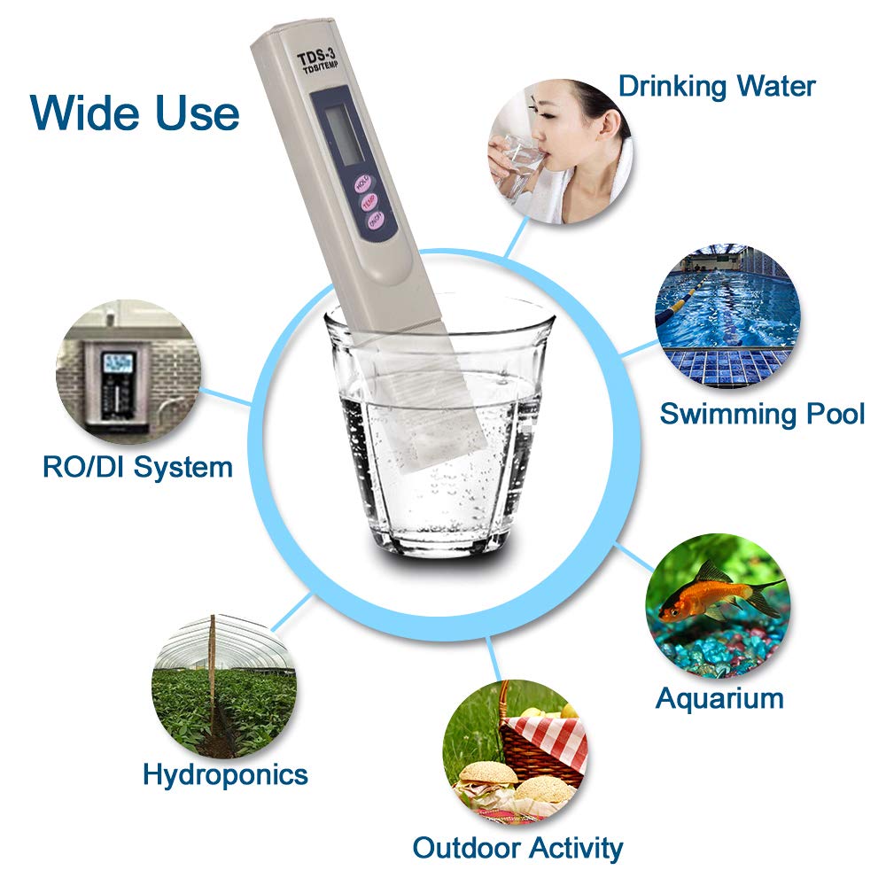 TDS Meter, Water Quality Tester Filter Pen, Accuracy Testing Water Quality for Drinking Water Purity Test, Swimming Pools, Aquariums, Etc.