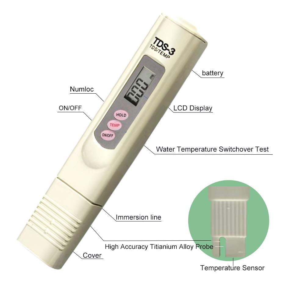 TDS Meter, Water Quality Tester Filter Pen, Accuracy Testing Water Quality for Drinking Water Purity Test, Swimming Pools, Aquariums, Etc.