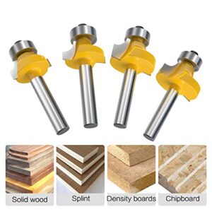 1/4 Inch Shank Roundover Edging Router Bit Set Corner Rounding Edge Forming Roundover Beading Router Bit Set (5/16" 3/16" 1/4" 1/8" Radius 4Pcs) by ROOCBIT