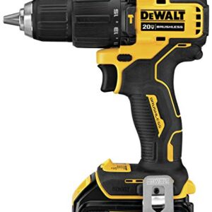 DEWALT ATOMIC 20V MAX* Hammer Drill, Cordless, Compact, 1/2-Inch, 2 Batteries (DCD709C2)