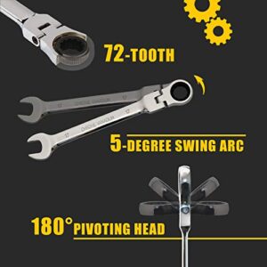 Yashong 12-Piece 8-19mm Metric Flex-Head Ratcheting Wrench Set, Professional Chrome Vanadium Steel Ratchet Wrenches, Combination Ended Spanner Kit with Portable Canvas Bag