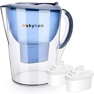 hskyhan alkaline water filter pitcher - 3.5 liters improve ph, 2 filters included, bpa free, 7 stage filteration system to purify, blue