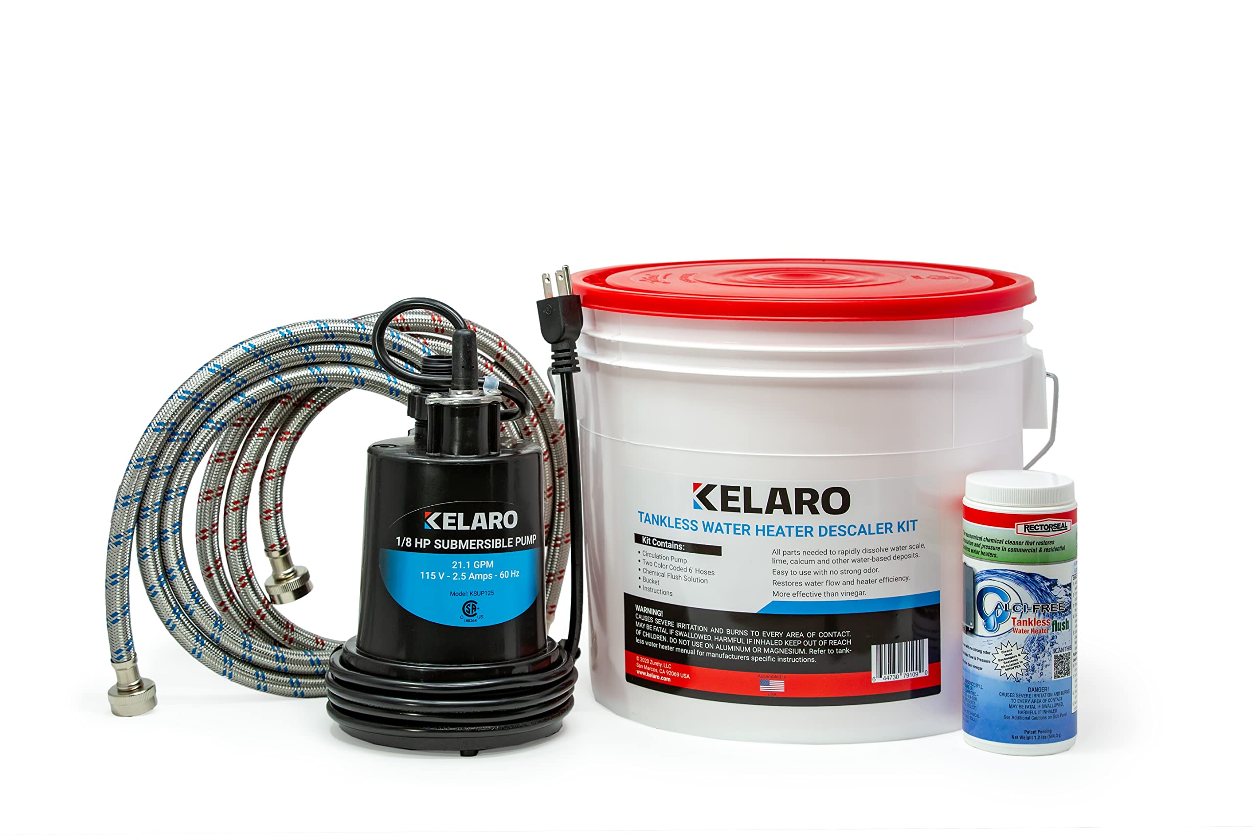 Kelaro Tankless Water Heater Flushing Kit with Rectorseal Calci-Free Descaler