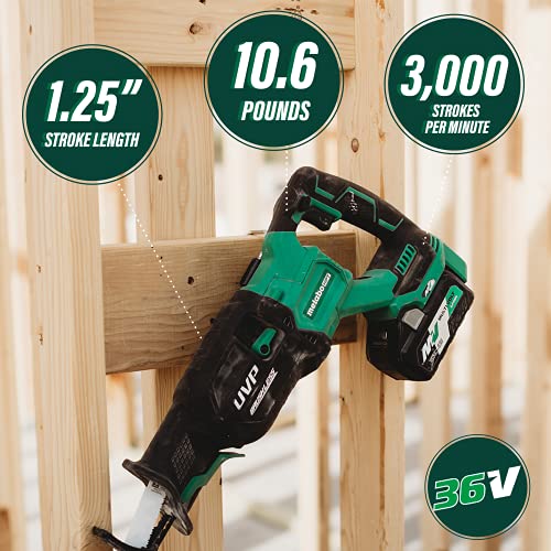 Metabo HPT 36V MultiVolt Cordless Reciprocating Saw | User Vibration Protection | Tool Body Only | CR36DAQ4, Green