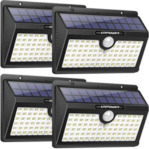 urpower solar lights, 78 led solar motion sensor lights outdoor waterproof solar powered security light motion activated auto on/off solar wall lights for patio deck yard (cool white, 4 pack)