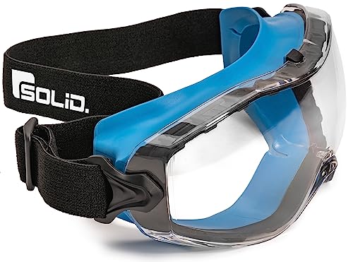 SolidWork Safety Goggles Anti-Fog Clear Lens with Adjustable Elastic Headband. Protective Eyewear for Men & Women (Blue)