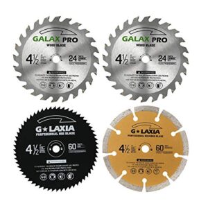 galax pro saw blade set, pack of 4 assorted 60t hss metal/24t tct wood/diamond 4-1/2-inch circular saw blade with 3/8" arbor for fast cutting…