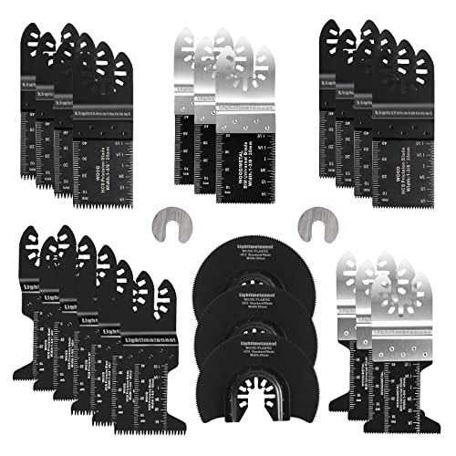 LIGHTIMETUNNEL 25 PCS Oscillating Saw Blades Universal Metal Wood Multitool Quick Release Tool Saw Blades Fit Black & Decker Porter Cable Dewalt Milwaukee Chicago Rockwell Makita Craftsman