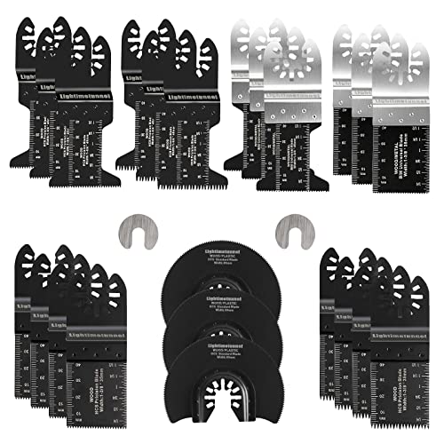 LIGHTIMETUNNEL 25 PCS Oscillating Saw Blades Universal Metal Wood Multitool Quick Release Tool Saw Blades Fit Black & Decker Porter Cable Dewalt Milwaukee Chicago Rockwell Makita Craftsman