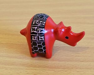 soapstone african rhino - figurine sculpture - handmade in kenya - 2 inches height x 3 inches long, crimson red, ss5