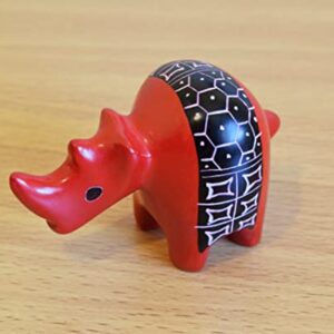 Soapstone African Rhino - Figurine Sculpture - Handmade in Kenya - 2 Inches Height x 3 Inches Long, Crimson Red, SS5