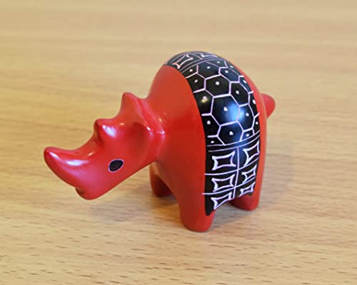 Soapstone African Rhino - Figurine Sculpture - Handmade in Kenya - 2 Inches Height x 3 Inches Long, Crimson Red, SS5