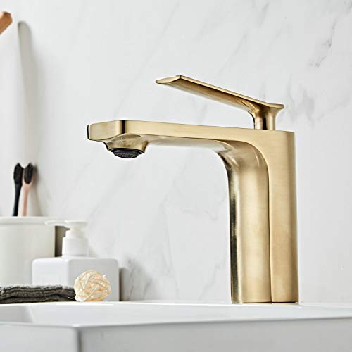 Modern Single Handle Bathroom Basin Faucet Laundry Vanity Sink Faucet Brushed Nickel Gold Finish Lavatory Faucet