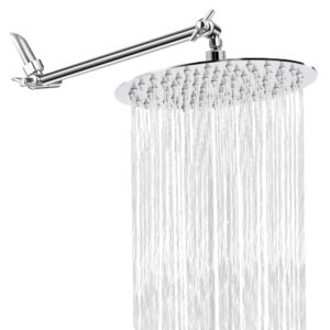 rain shower head with 11'' adjustable arm, nearmoon high pressure stainless steel rainfall showerhead, ultra-thin design - pressure boosting (8-inch shower head with arm, chrome)