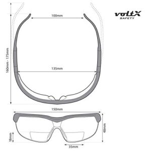 voltX GT ADJUSTABLE Bifocal Reading Safety Glasses (Clear Lens +2.5), ANSI Z87.1+ & CE EN166FT, Anti fog coated, UV400 Lens, Scratch resistant, Tilt & length adjustable earstems, clip on safety cord.