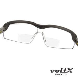 voltX GT ADJUSTABLE Bifocal Reading Safety Glasses (Clear Lens +2.5), ANSI Z87.1+ & CE EN166FT, Anti fog coated, UV400 Lens, Scratch resistant, Tilt & length adjustable earstems, clip on safety cord.