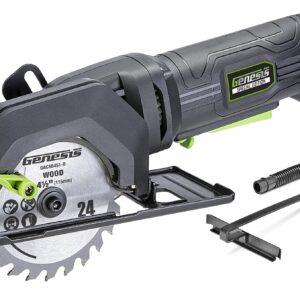 Genesis GCS445SE 4.0 Amp 4-1/2" Compact Circular Saw with 24T Carbide-Tipped Blade, Rip Guide, Vacuum Adapter, and Blade Wrench