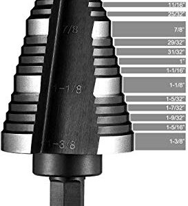 LICHAMP Double Fluted Step Drill Bit for Cutting Metal Hole 19 Sizes from 3/16 to 1-3/8 inch, Genuine High Speed Steel