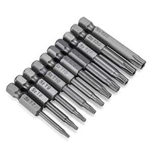 10pcs torx head screwdriver bit set, vakogal s2 steel magnetic security tamper proof star 6 point screw driver kit tools, 1/4 inch, hex shank t7-t40