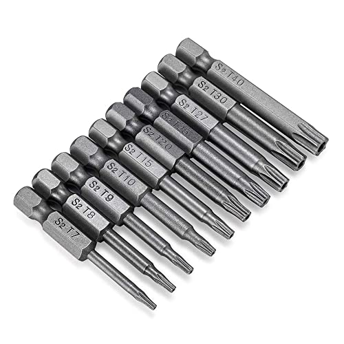 10PCS Torx Head Screwdriver Bit Set, VAKOGAL S2 Steel Magnetic Security Tamper Proof Star 6 Point Screw Driver Kit Tools, 1/4 Inch, Hex Shank T7-T40