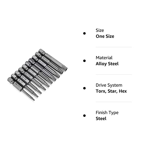 10PCS Torx Head Screwdriver Bit Set, VAKOGAL S2 Steel Magnetic Security Tamper Proof Star 6 Point Screw Driver Kit Tools, 1/4 Inch, Hex Shank T7-T40