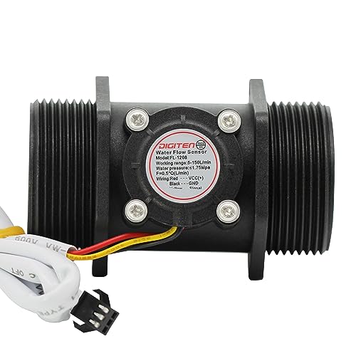 DIGITEN G1-1/2" G1.5" Water Flow Sensor, Food-Grade Hall Effect Sensor Flow Meter Flowmeter Control 5-150L/min - Arduino, Raspberry Pi, and Reverse Osmosis Filter Compatible