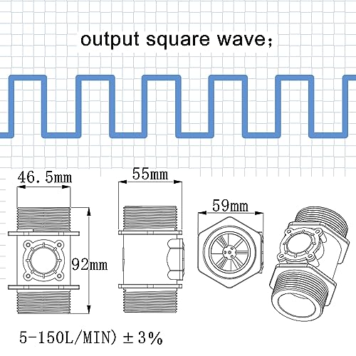 DIGITEN G1-1/2" G1.5" Water Flow Sensor, Food-Grade Hall Effect Sensor Flow Meter Flowmeter Control 5-150L/min - Arduino, Raspberry Pi, and Reverse Osmosis Filter Compatible