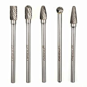 osidu carbide burrs set 5pcs extra long shank carbide rotery burr file double cut 1/4 inch shank long burr bits for die grinder bits