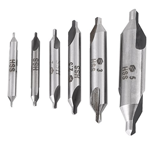 Lathe Mill Center Drill Set/6Pcs 60 Degree HSS Centering Drill Bits Countersink Tool, 1/1.5/2/2.5/3/5mm