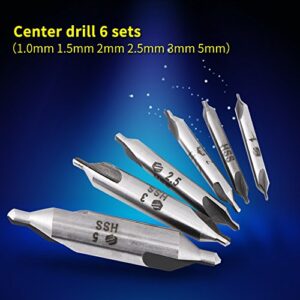 Lathe Mill Center Drill Set/6Pcs 60 Degree HSS Centering Drill Bits Countersink Tool, 1/1.5/2/2.5/3/5mm