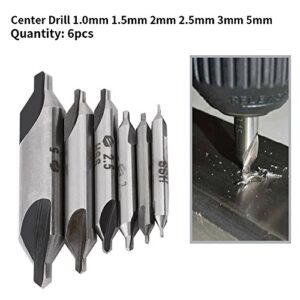 Lathe Mill Center Drill Set/6Pcs 60 Degree HSS Centering Drill Bits Countersink Tool, 1/1.5/2/2.5/3/5mm