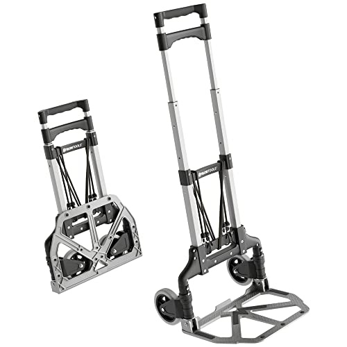 ATHLON TOOLS Aluminium Hand Truck Foldable Hand cart - Smooth-Running Wheels with Soft treads - incl. 2 Expanding Cords